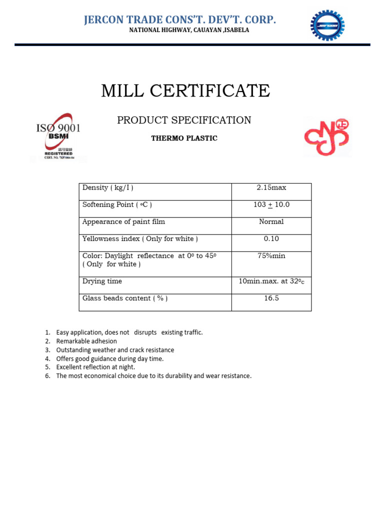 THERMAXX_mill certificate | PDF
