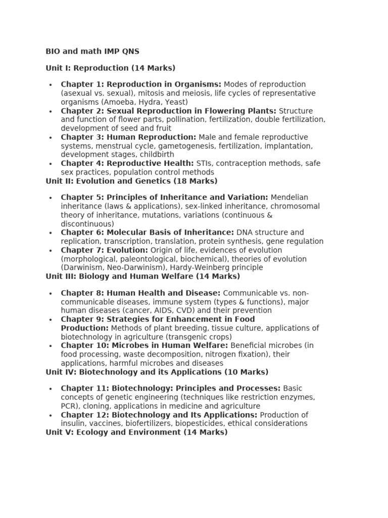 Bio and Math Imp Qns | PDF | Reproduction | Integral