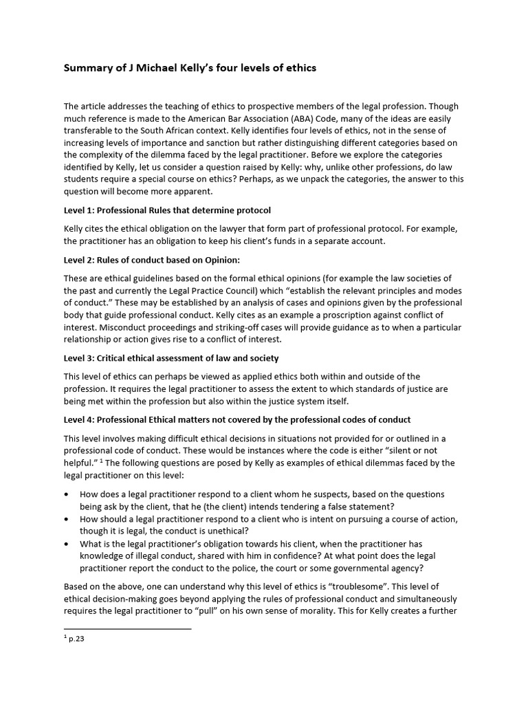 Summary of J Michael Kelly's Four Levels of Ethics | PDF | Lawyer ...