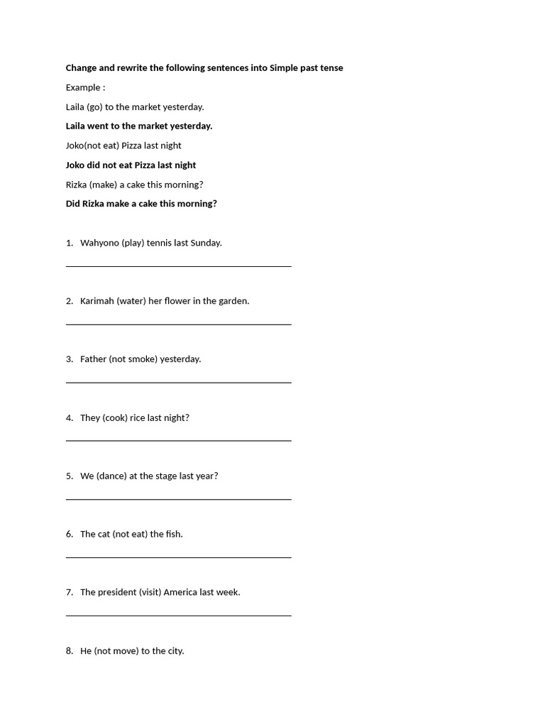 Simple Past Tense Sentence Exercises | PDF