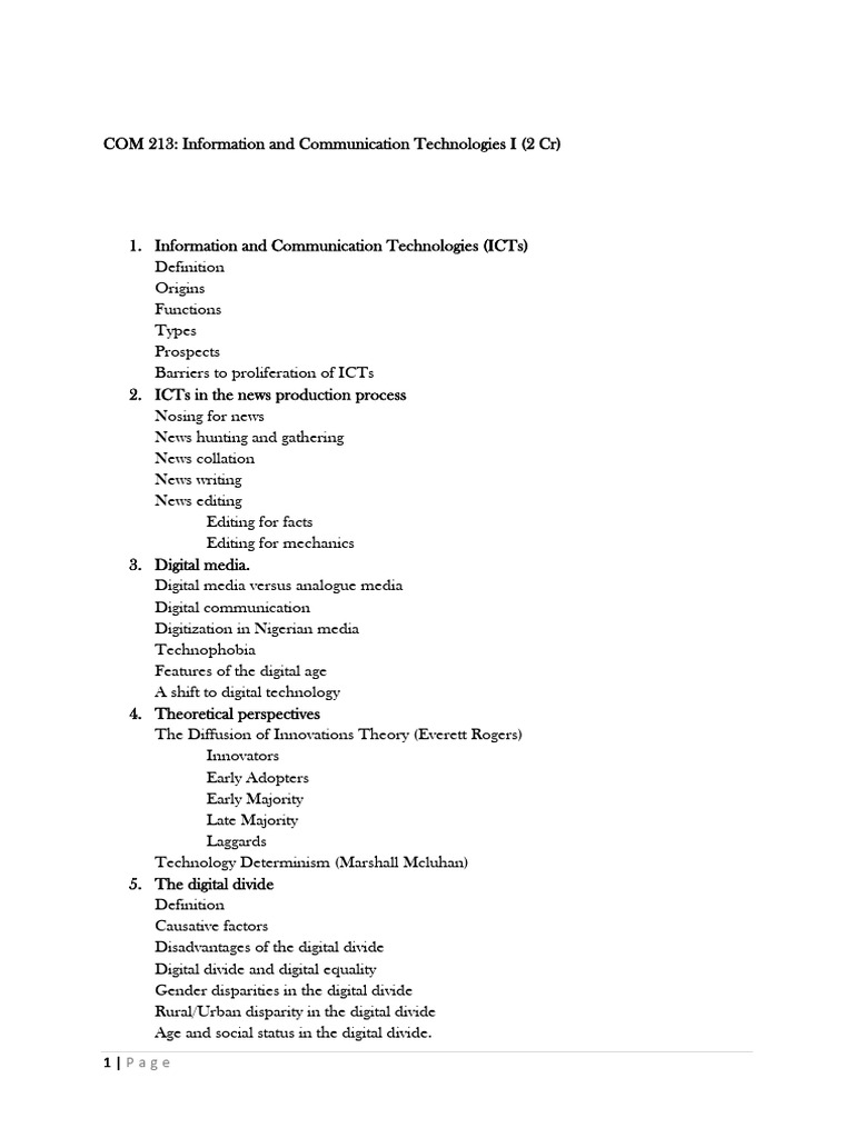 Mass Comm ICT Course Outline | PDF | Digital Camera | Information And ...