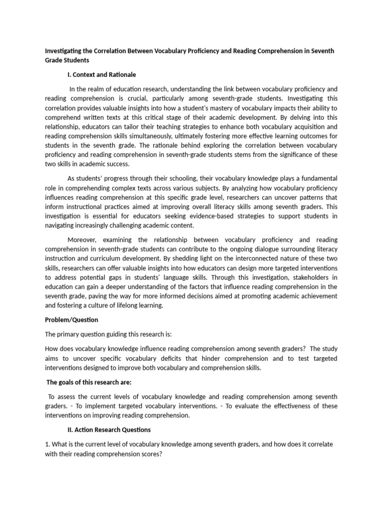 Investigating The Correlation Between Vocabulary Proficiency and Reading Comprehension in ...