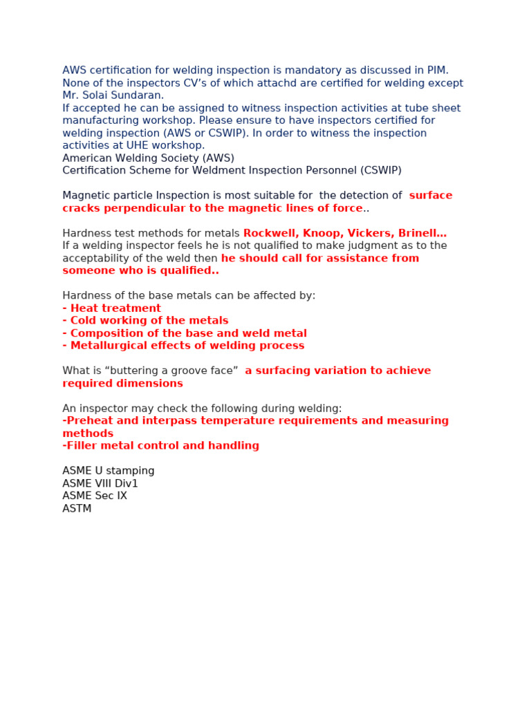 AWS Welding Inspection Certification Guide | PDF