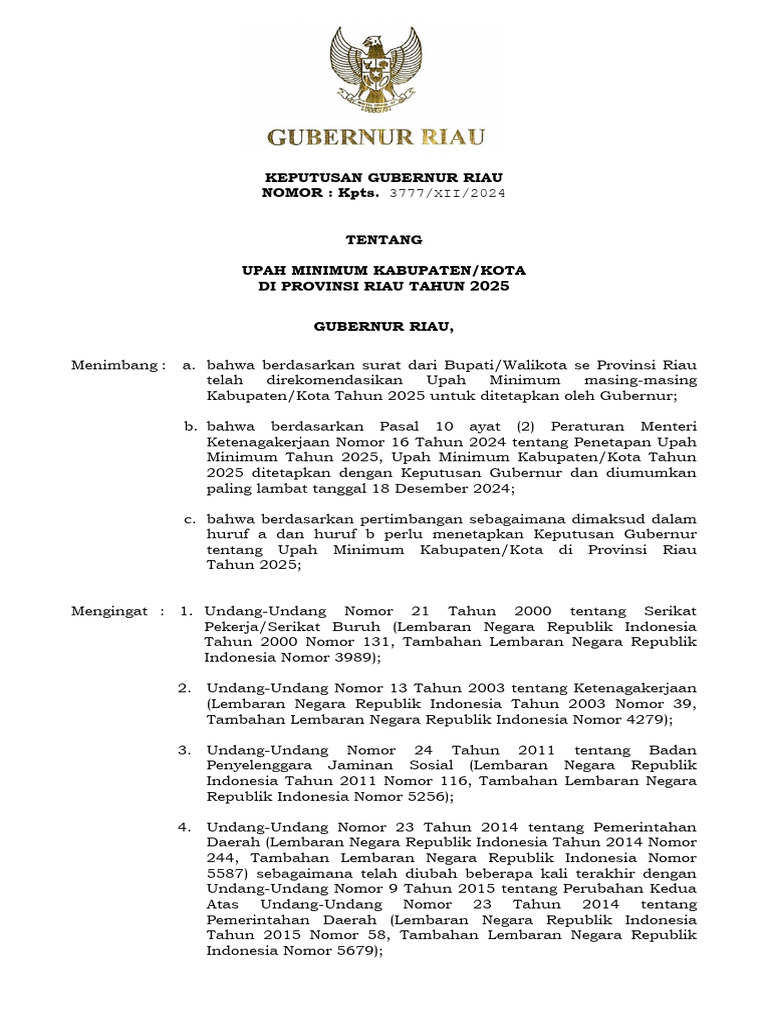 SK Umk Kabupaten Kota Se Riau 2025 | PDF