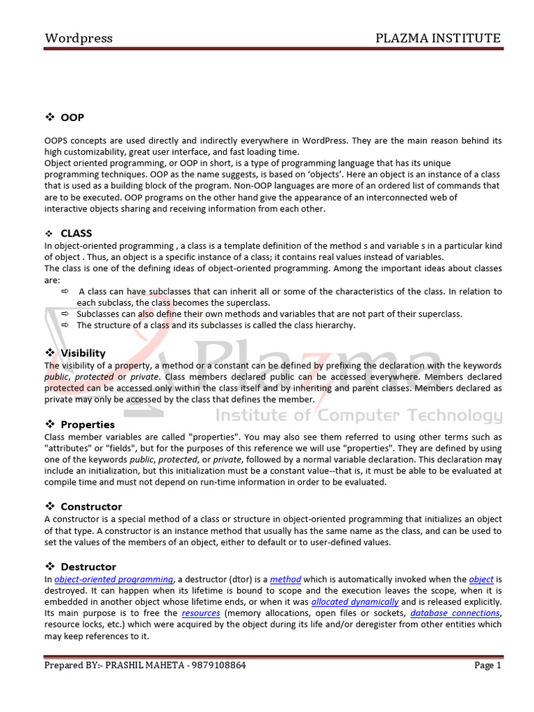 Wordpress by Prashil Sir | PDF | Class (Computer Programming) | Inheritance (Object Oriented ...