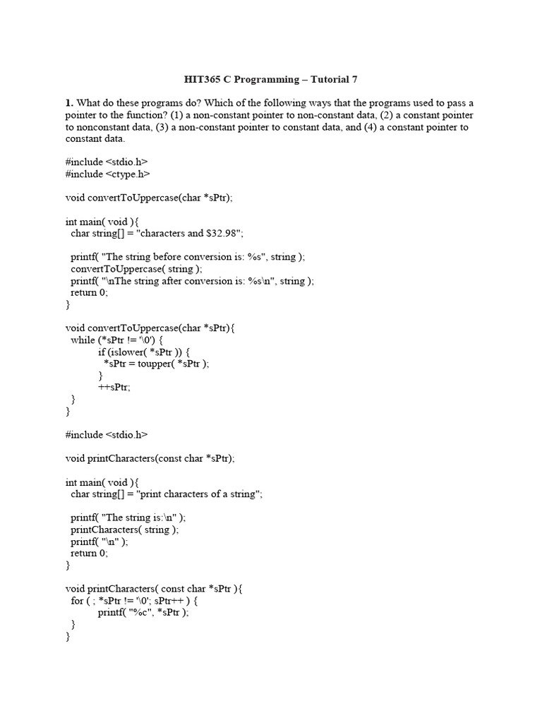 Tutorial7(4) | PDF | Pointer (Computer Programming) | Computer Science
