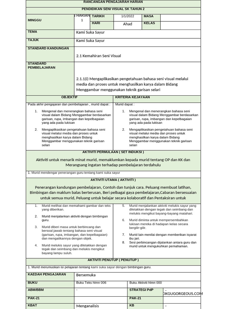 RPH Minggu 1 PSV THN 2 by Cikgu Gorgeous | PDF