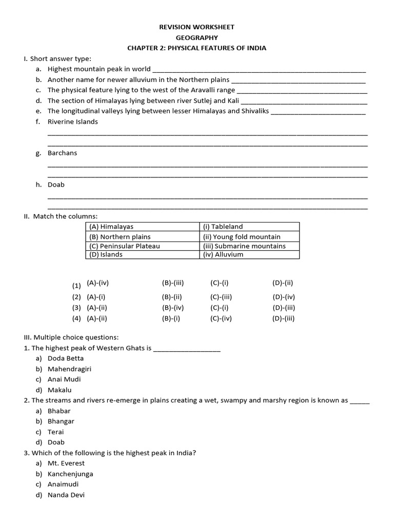 Class Ix Chapter 2 Revision Worksheet-1 | PDF | Himalayas | Earth Sciences