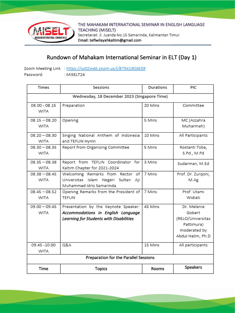 Rundown of Mahakam International Seminar in ELT (MISELT) | PDF ...