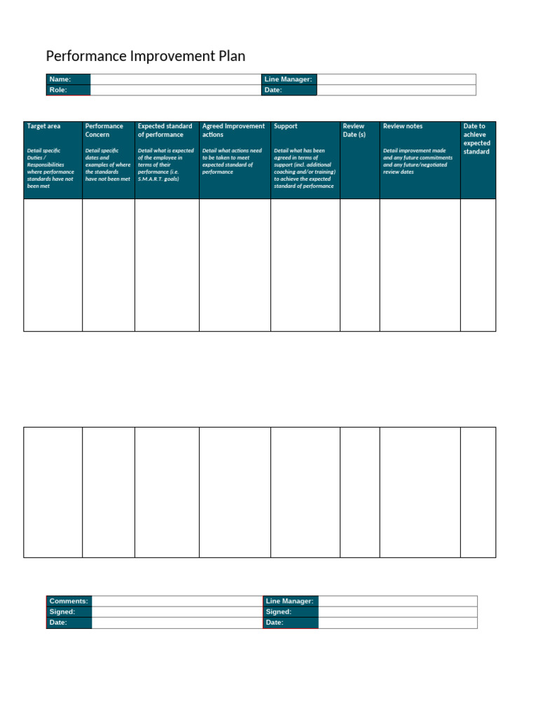 Performance Improvement Plan - Template | PDF