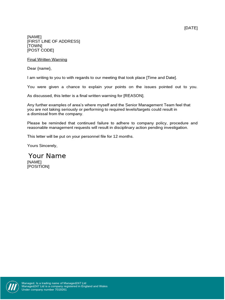 Final Written Warning - Template | PDF