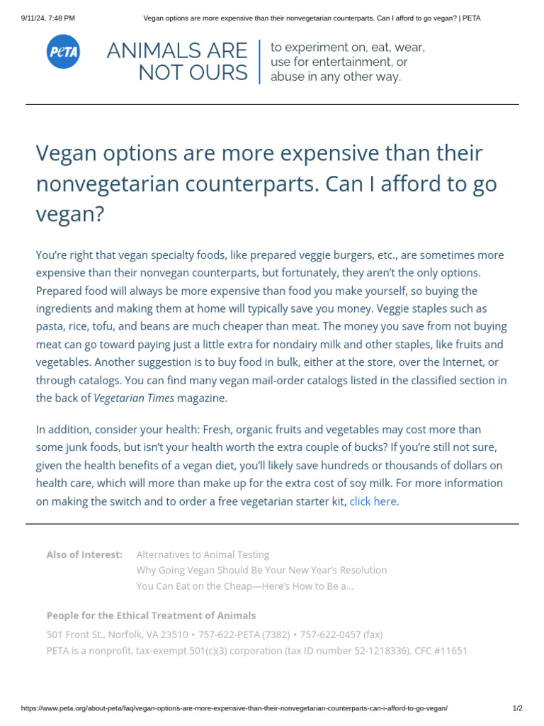 Vegan Options Are More Expensive Than Their Nonvegetarian Counterparts. Can I Afford To Go Vegan ...