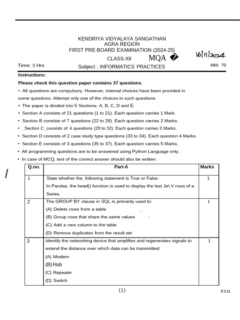 12 IPRevision Papers 2025 | PDF | Sql | Computing