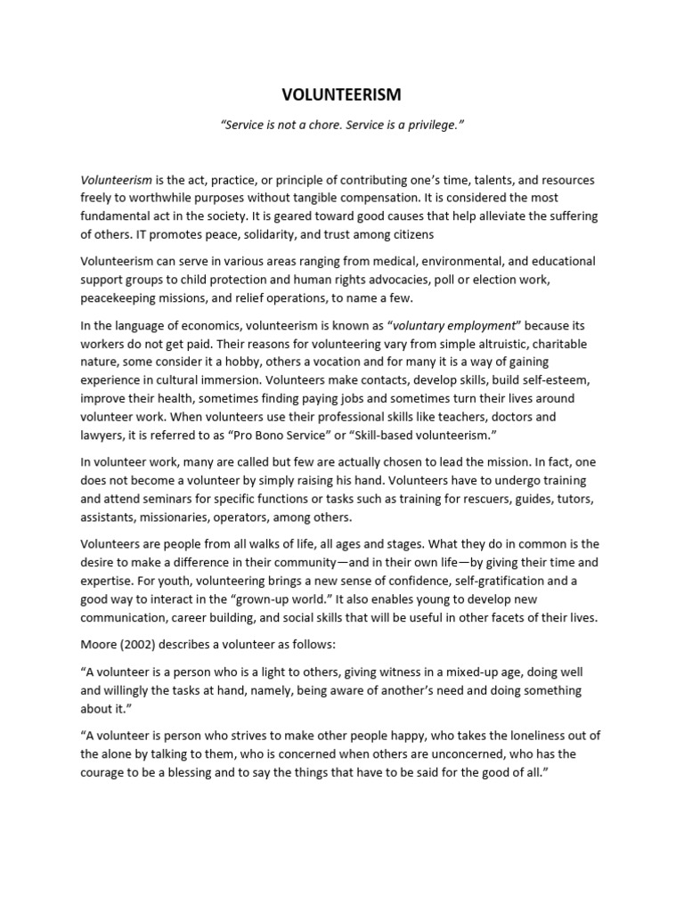 Volunteerism Nstp 1 | PDF | Volunteering | Social Psychology