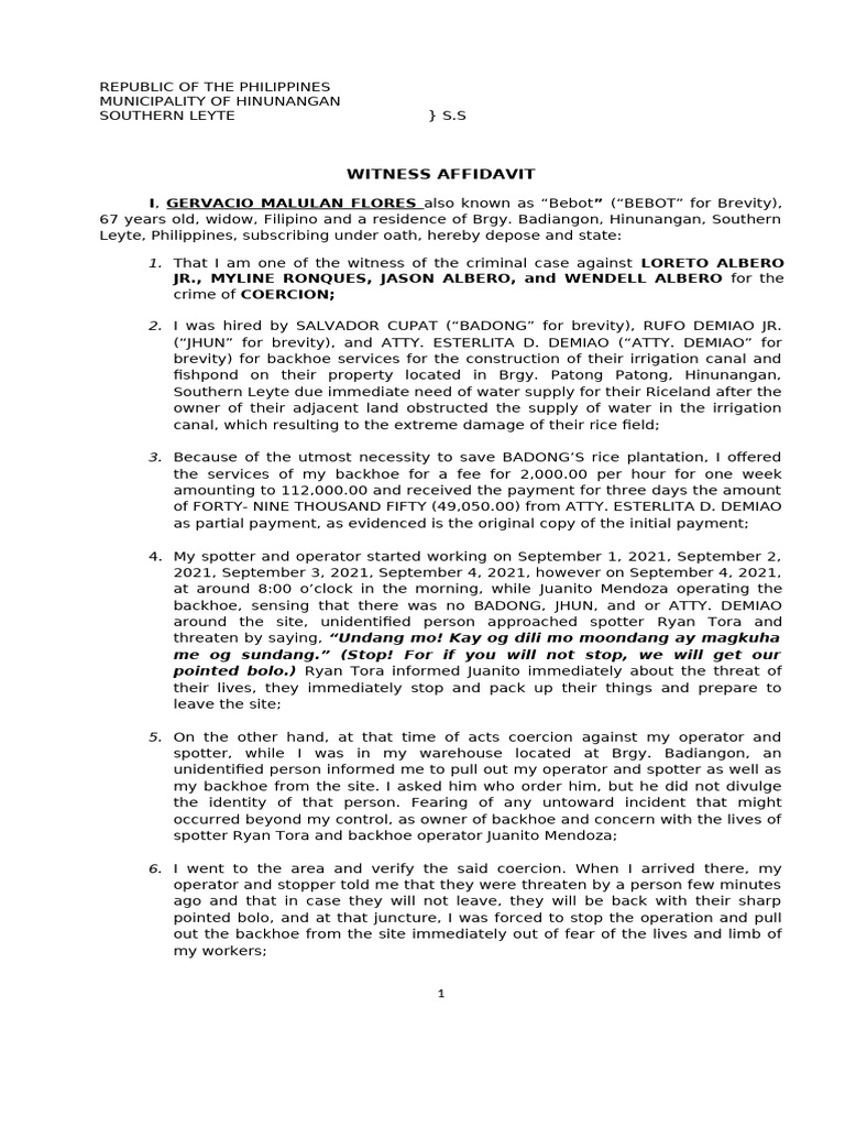 AFFIDAVIT OF GERVACIO MALULAN FLORES | PDF | Prosecutor | Legal Procedure