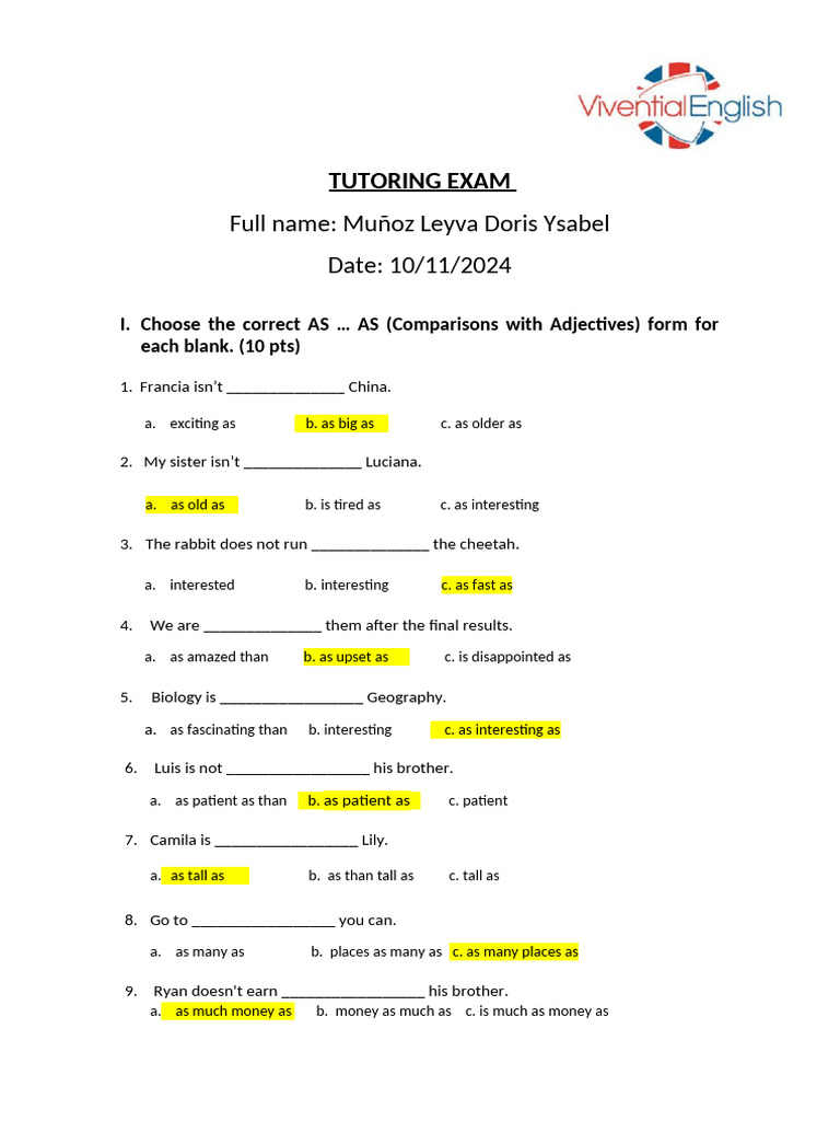 Advanced 1 - Tutoring Exam.. | PDF