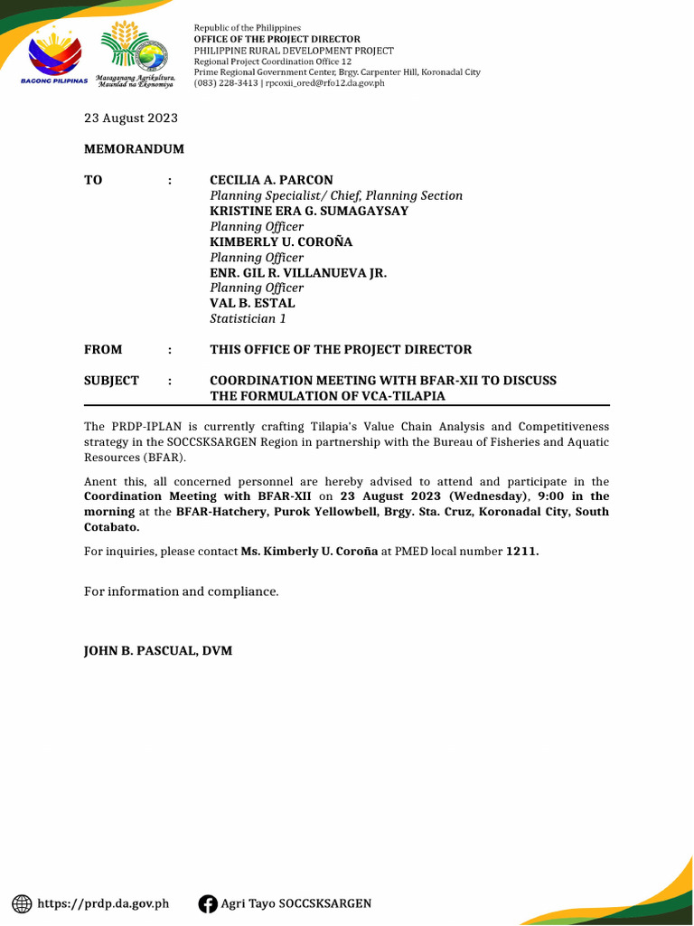 Tilapia Meeting With Bfar | PDF