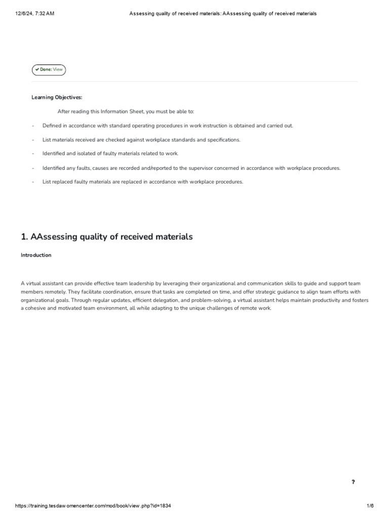 Assessing Quality of Received Materials | PDF | Performance Indicator ...
