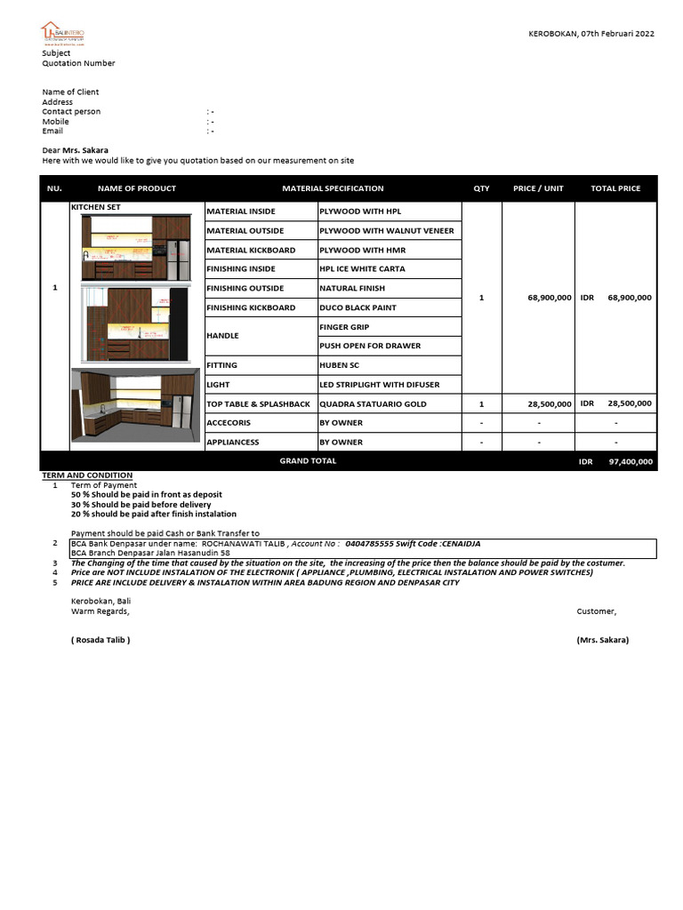 Quotation - Mrs. Sakara | PDF | Payments | Banking Technology Quotation - Mrs. Sakara | PDF | Payments | Banking Technology