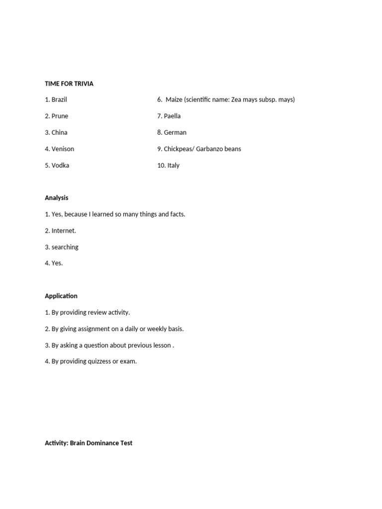 Time For Trivia | PDF