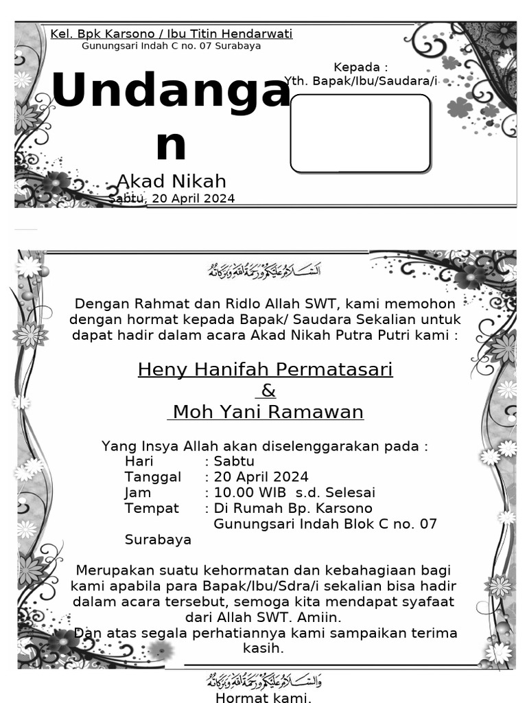 Undangan Akad Nikah dan Walimatul Urs'y | PDF