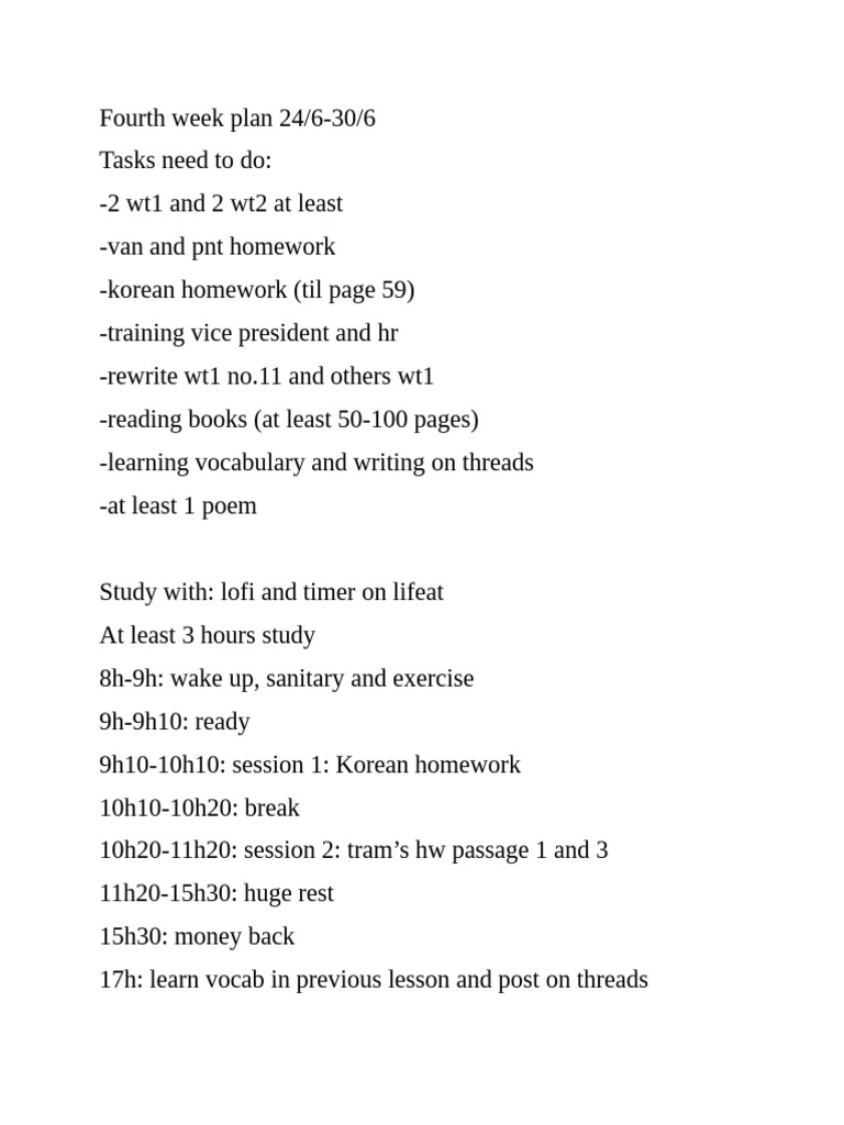 Fourth Week Plan | PDF