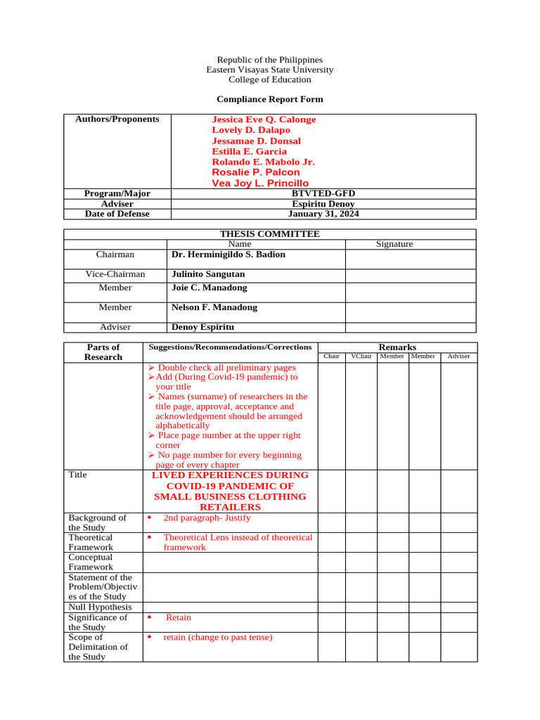 Sample of Compliance Report | PDF | Science | Methodology