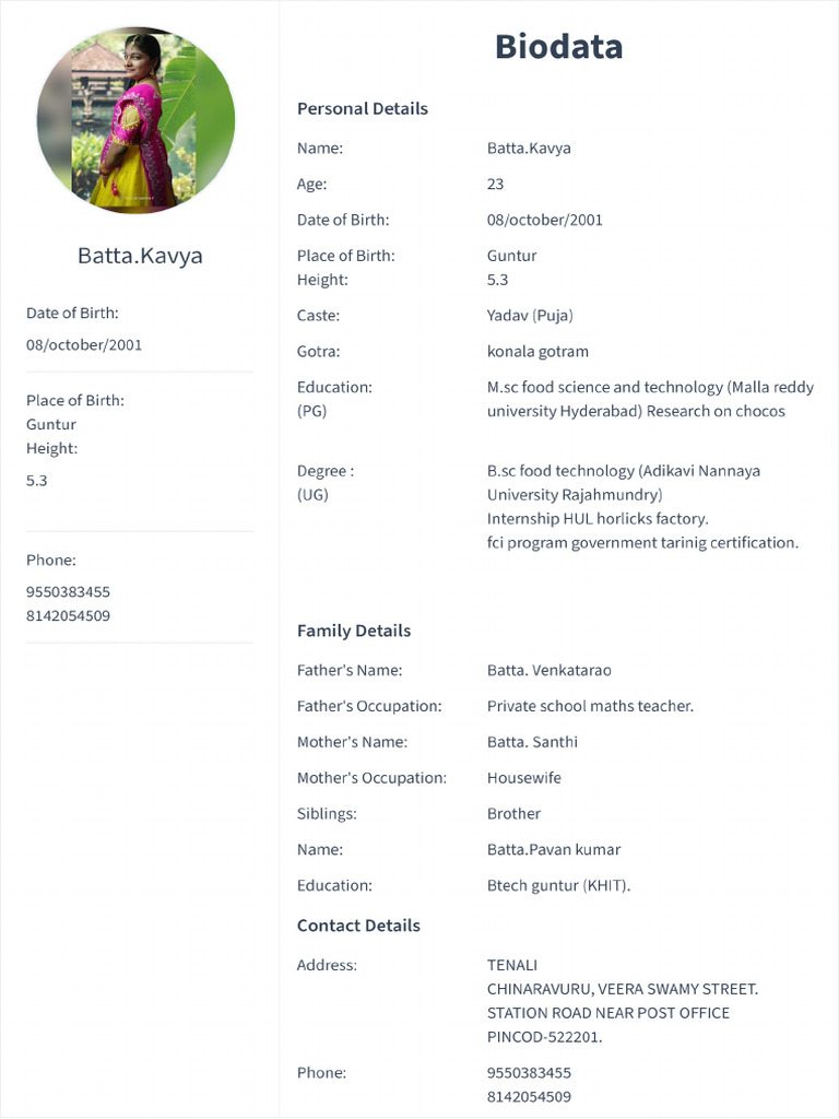 Batta.kavya's Biodata (2)[1] | PDF