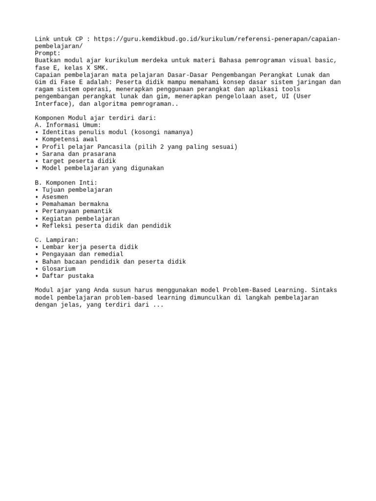Contoh Prompt Modul Ajar | PDF
