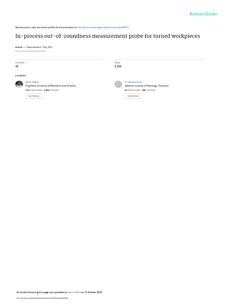 In-Process Out-Of-Roundness Measurement Probe For | PDF | Amplifier | Accuracy And Precision