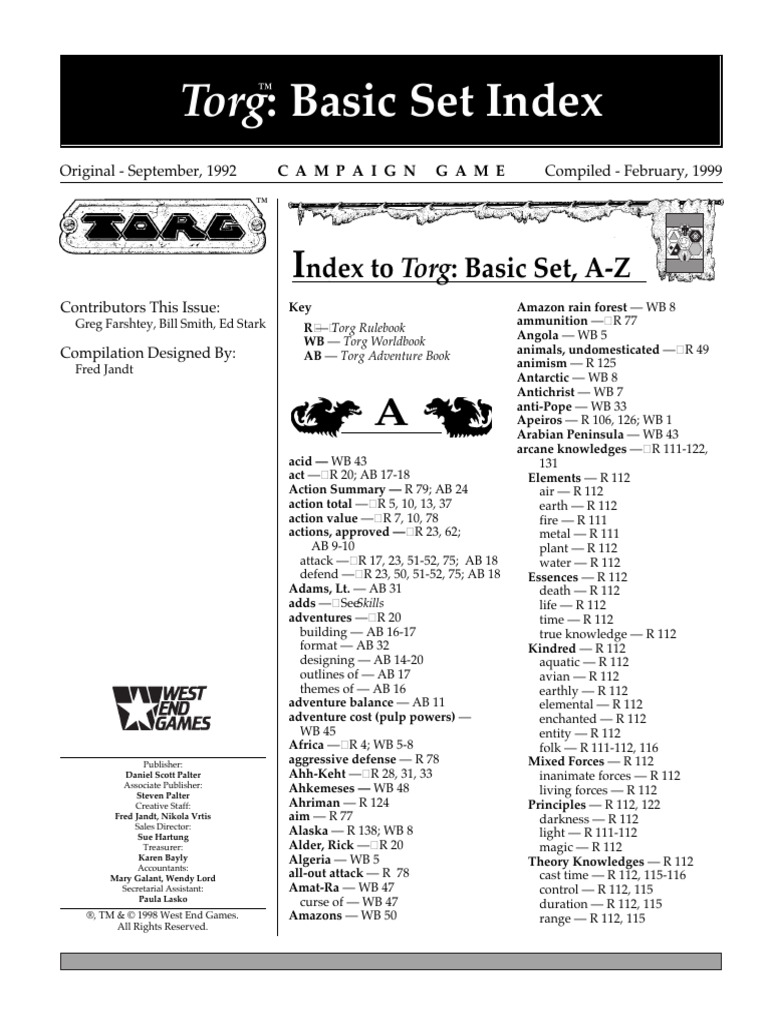 Torg Box Set Index | PDF