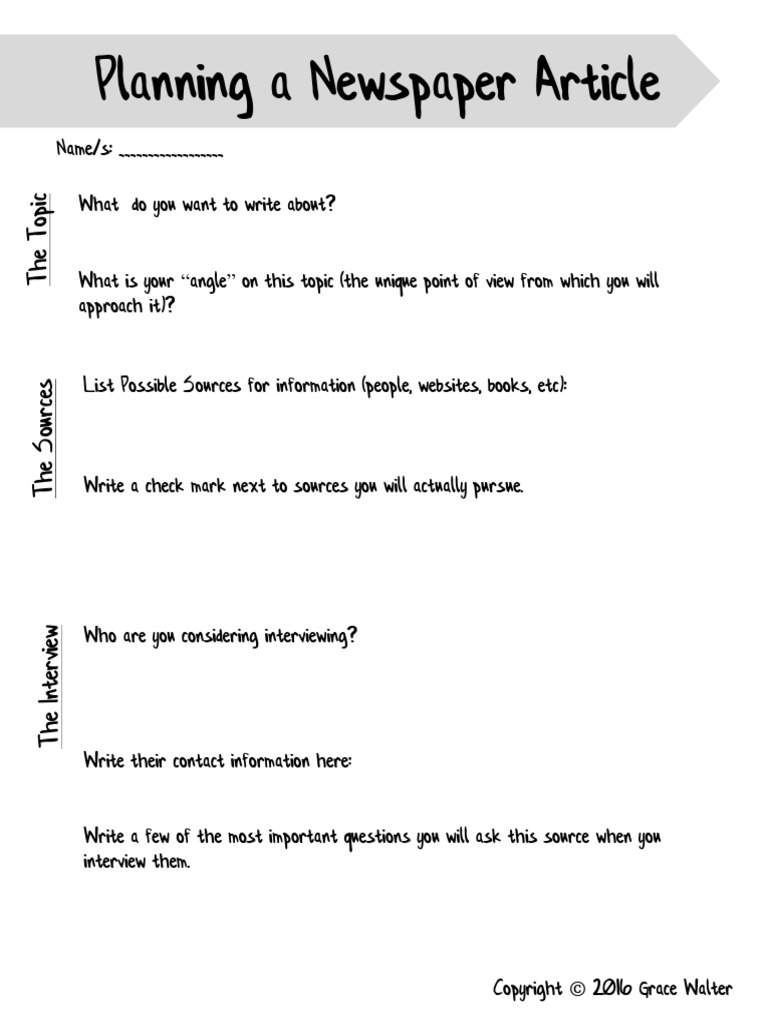 Planning A Newspaper Article: 2016 Grace Walter | PDF