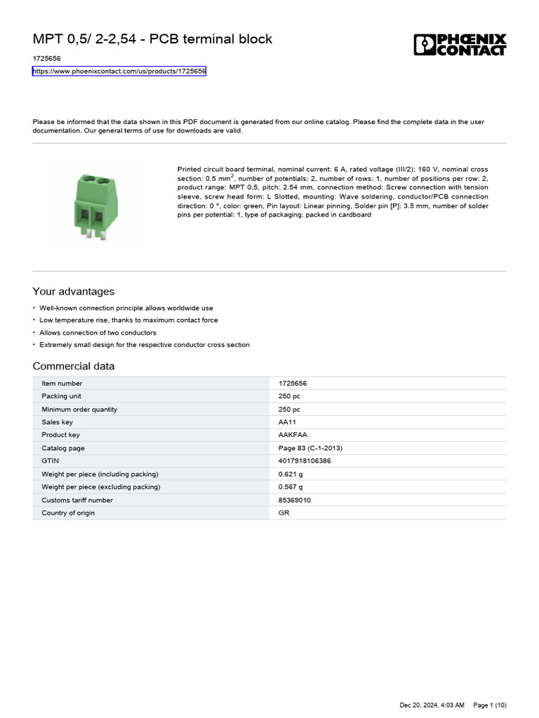 Phoenix Contact 1725656 en | PDF | Insulator (Electricity) | Printed ...