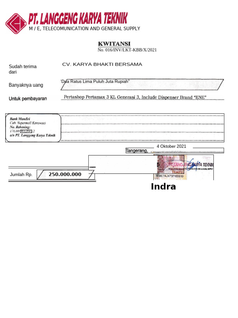 Inv No. 047 Pt. Gas Jaya Landak | PDF