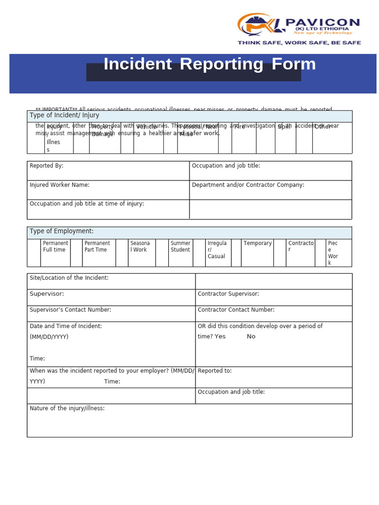 Incident Reporting Form | PDF | First Aid | Employment