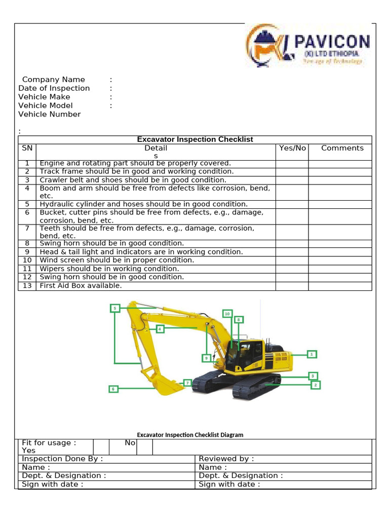 Edited Excavator Checklist | PDF