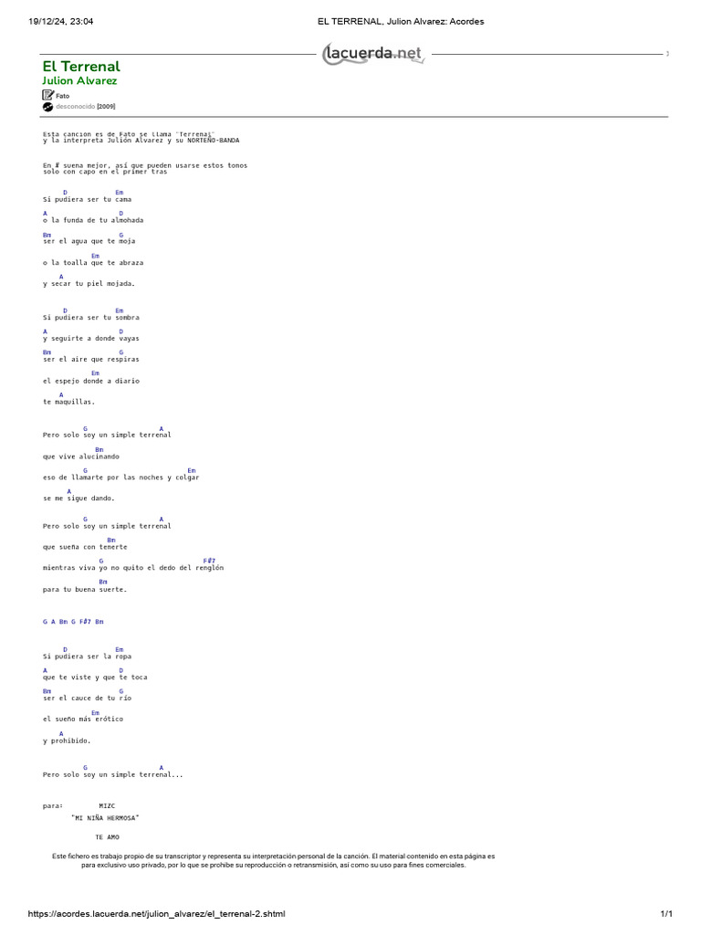 Letra y acordes de "Terrenal" | PDF