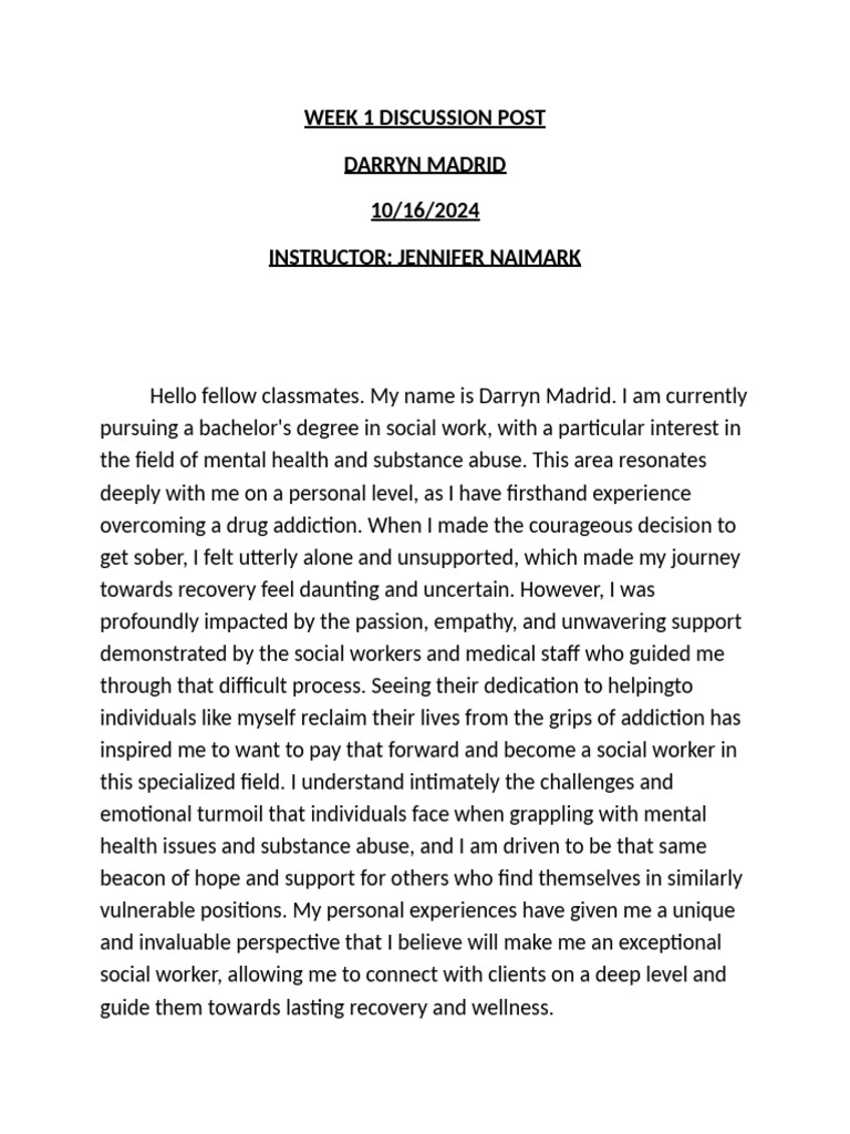 English 100 Week1 Discussion Post | PDF