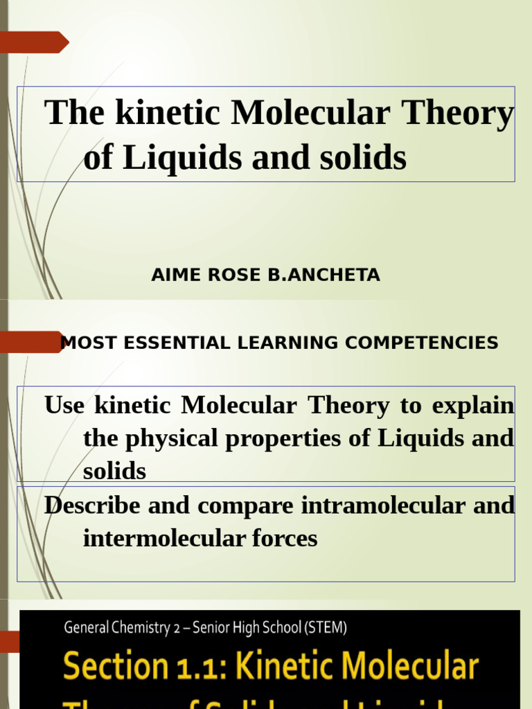 Kinetic Molecular Theory for Liquds and Solids (1) | PDF ...