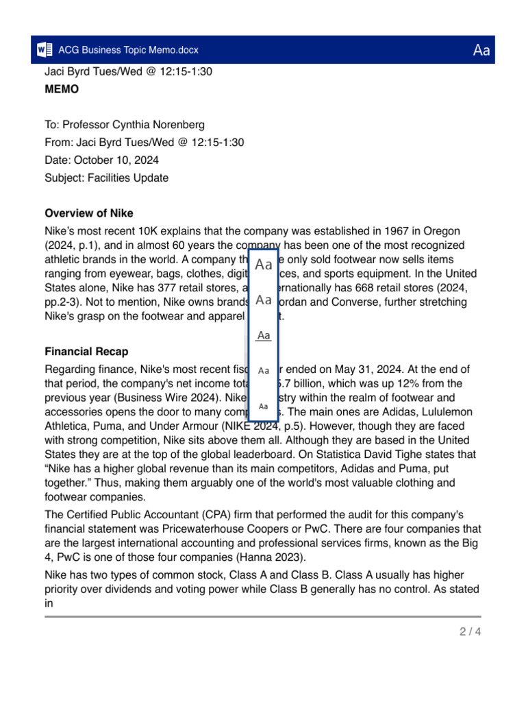 ACG Business Topic Memo | PDF