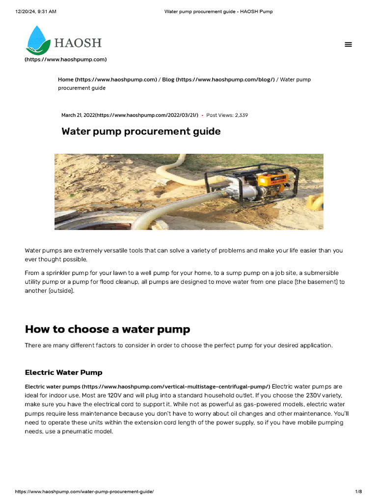 Water pump procurement guide - HAOSH Pump | PDF | Pump | Water