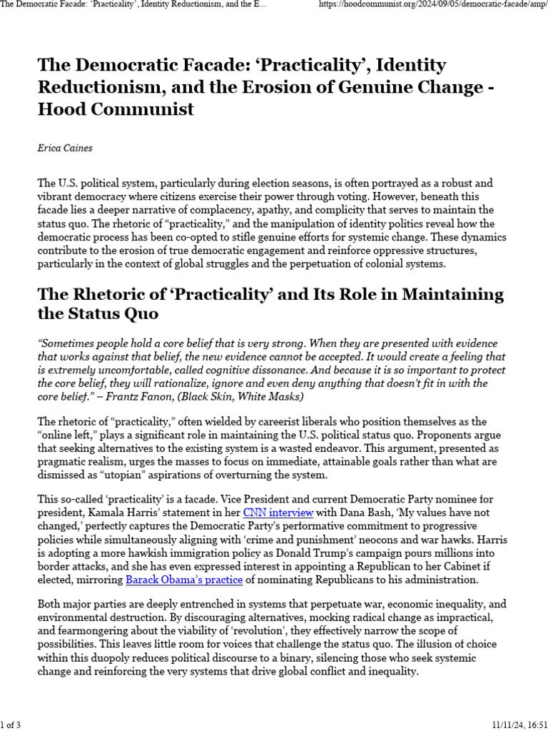CAINES, ERICA The Democratic Facade - Practicality', Identity ...