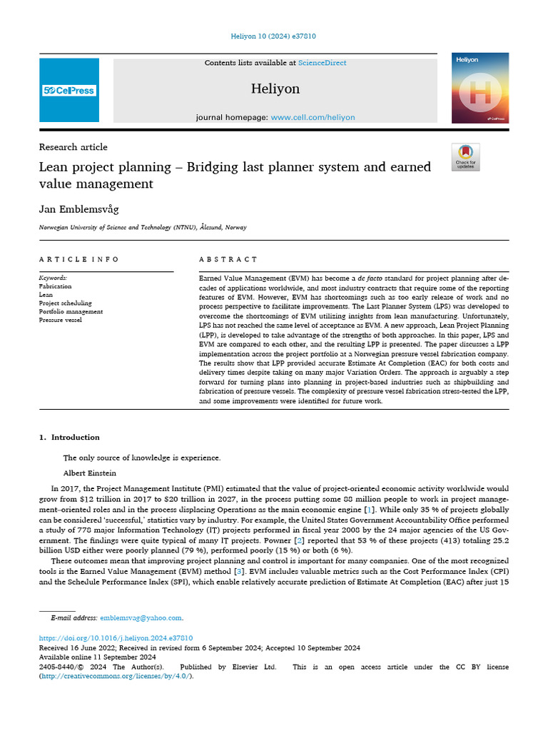 Lean Project Planning - Bridging Last Planner System and Earned Value ...