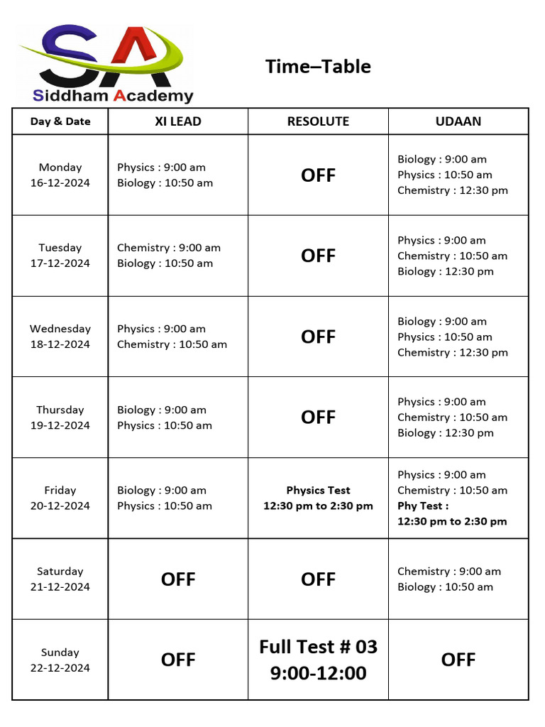 Time Table1 129 | PDF