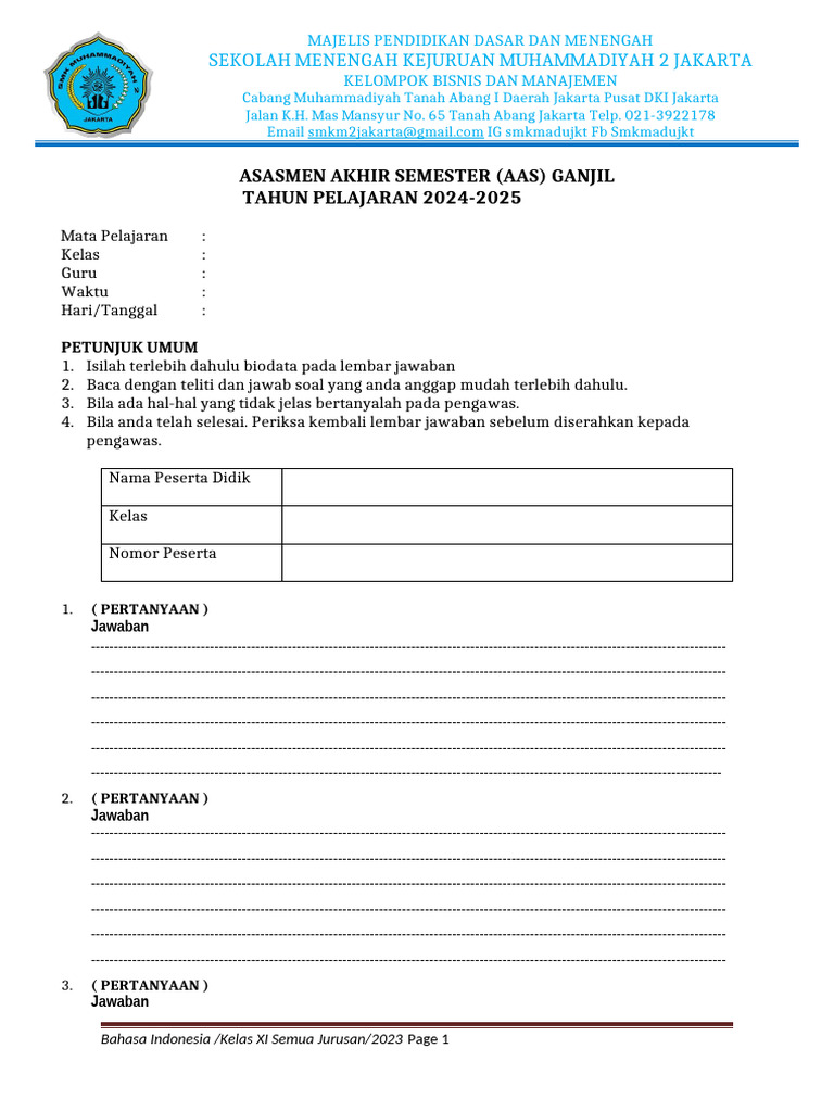 CONTOH FROM SOAL Esay | PDF