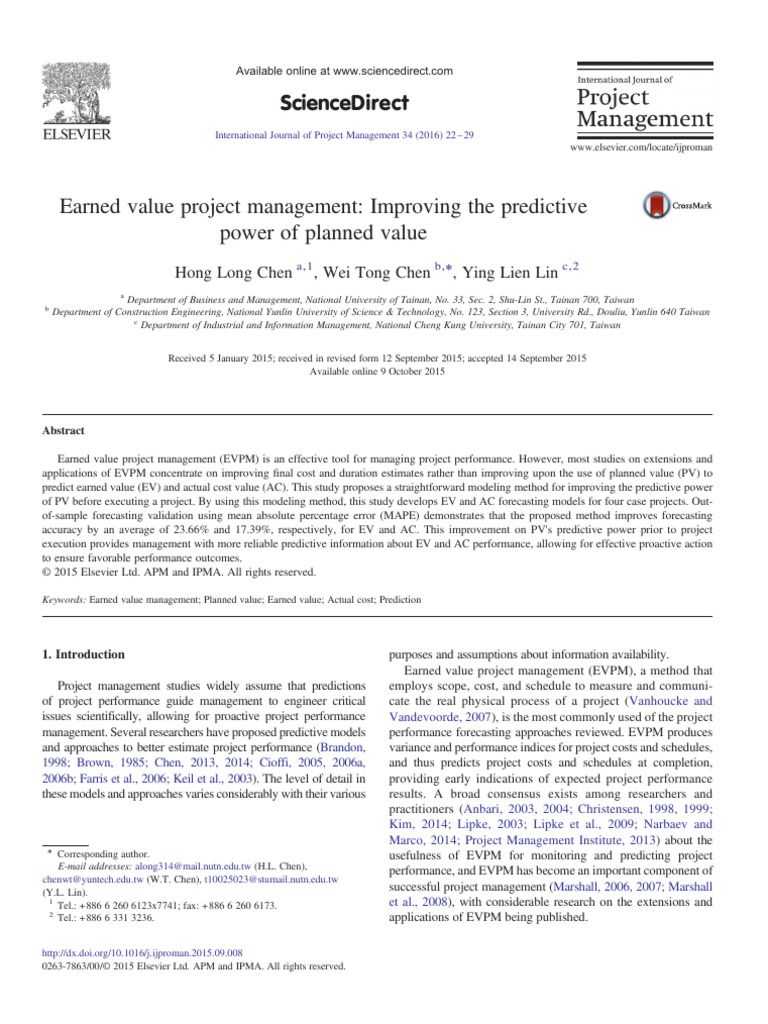 Earned Value Project Management - Improving The Predictive | PDF | Forecasting | Prediction