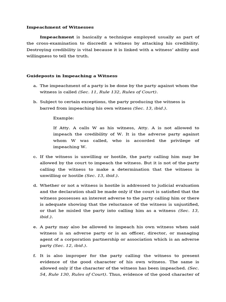 Impeachment of a Witness | PDF | Witness Impeachment | Witness