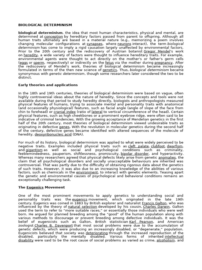 Biological Determinism | PDF | Genetics | Heredity