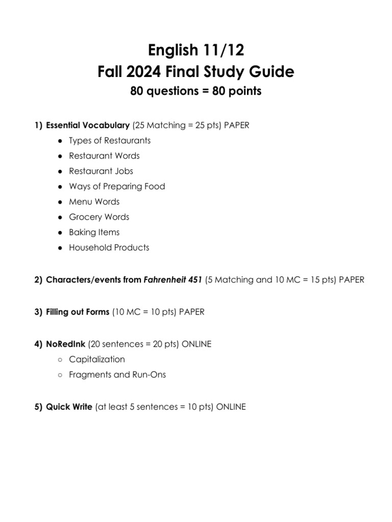 English Fa24 SG | PDF