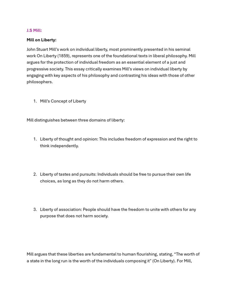 J.S Mill | PDF | John Stuart Mill | Liberty